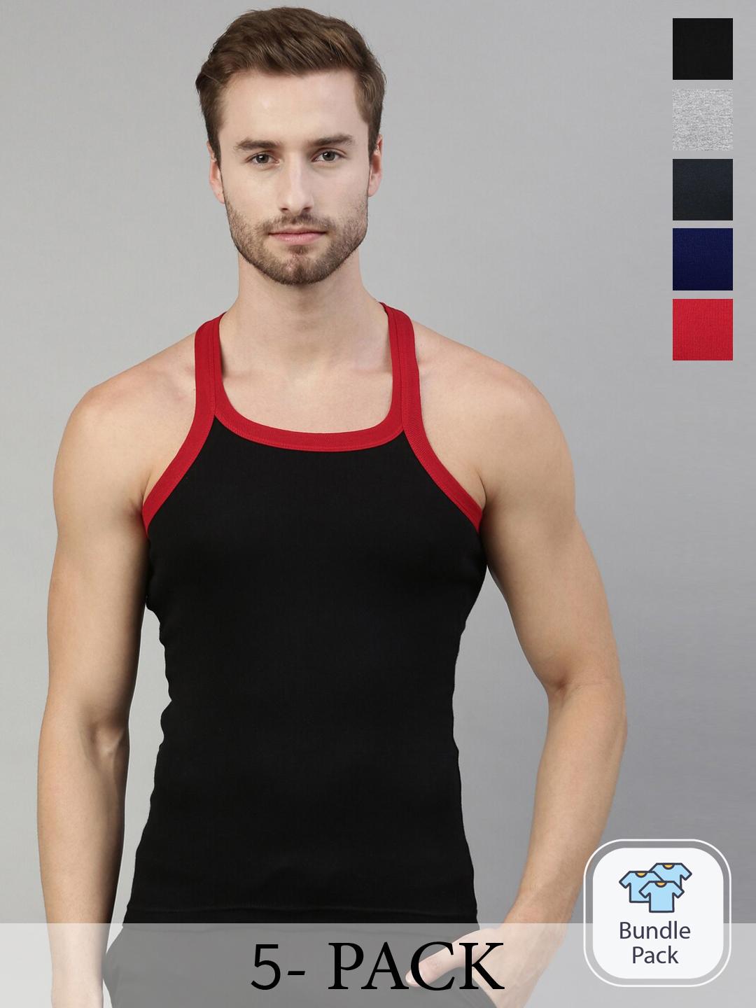 Buy DIXCY SCOTT Men Pack Of 5 Combed Cotton Slim Fit Gym Vest ...