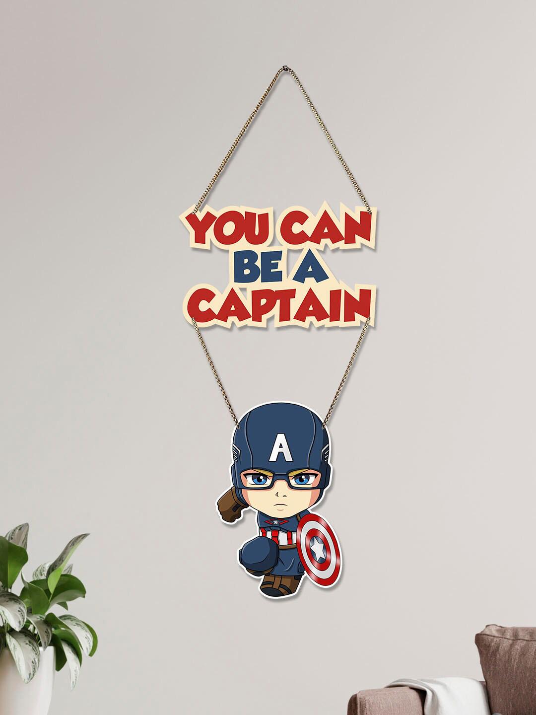 Buy ArtVibes Blue & Red Captain America Painted Wooden Wall Hanging ...