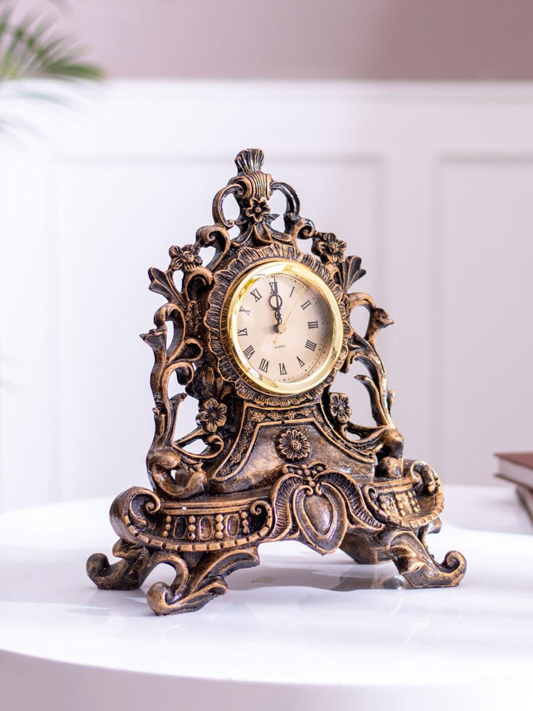 Buy THEDECORKART Gold Toned & Beige Traditional Analogue Table Clock ...