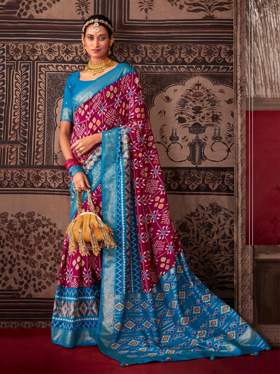 Buy Mitera Floral Printed Zari Silk Cotton Ikat Saree - Sarees for ...