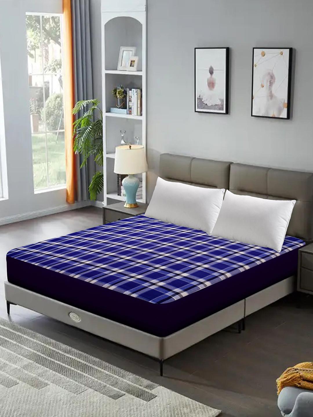 Buy DREAM CARE Blue & White Checked Water Resistant King Bed Mattress ...