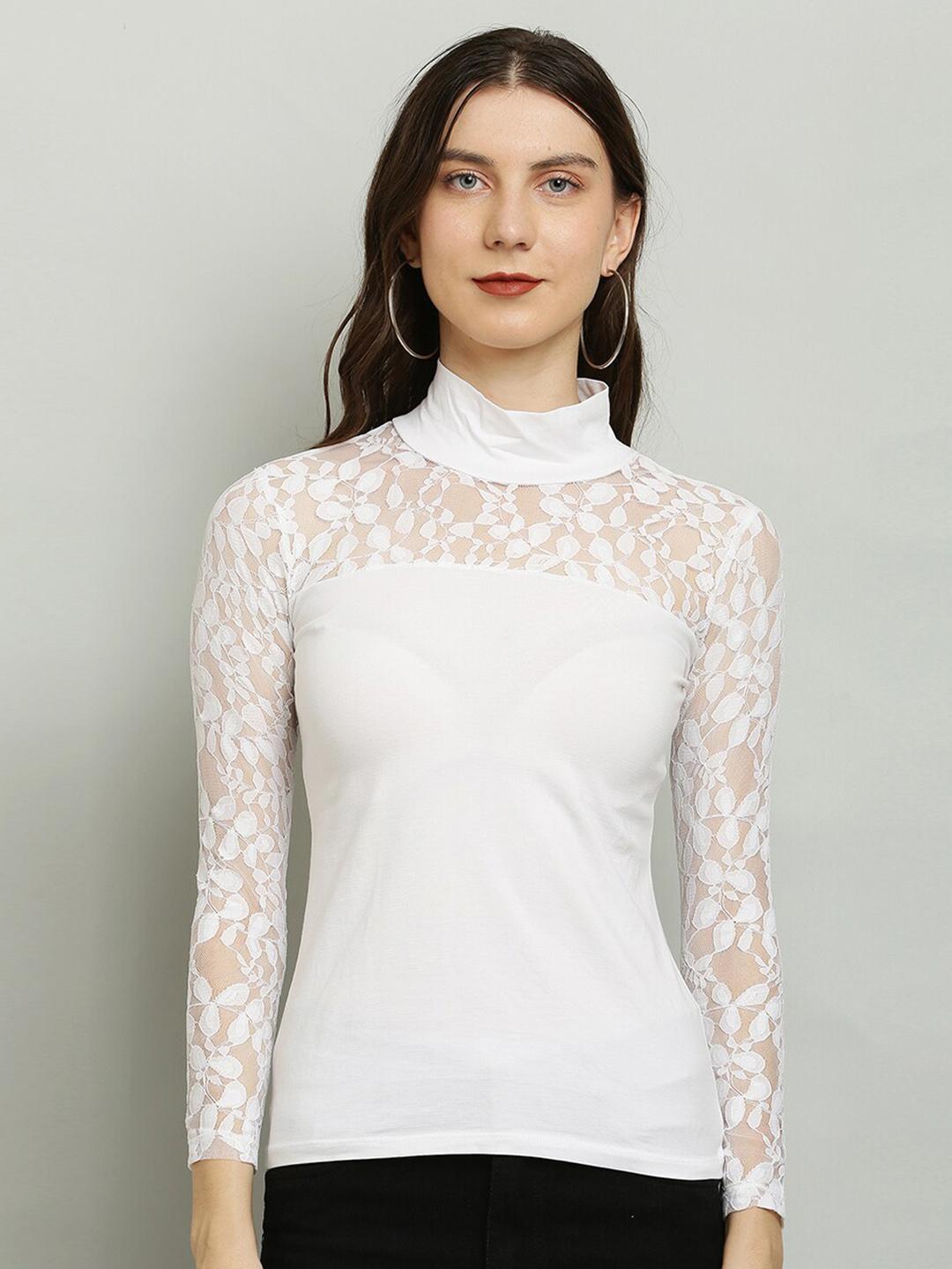 Buy LE BOURGEOIS Self Design High Neck Cotton Regular Top - Tops for ...
