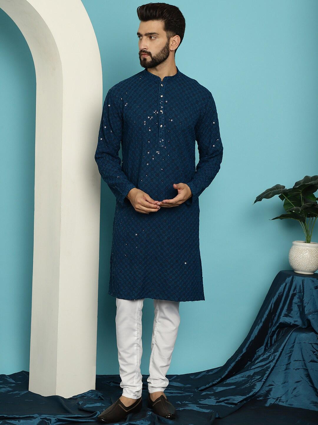 Buy SOJANYA Ethnic Motifs Embroidered Sequined Pure Cotton Kurta With ...