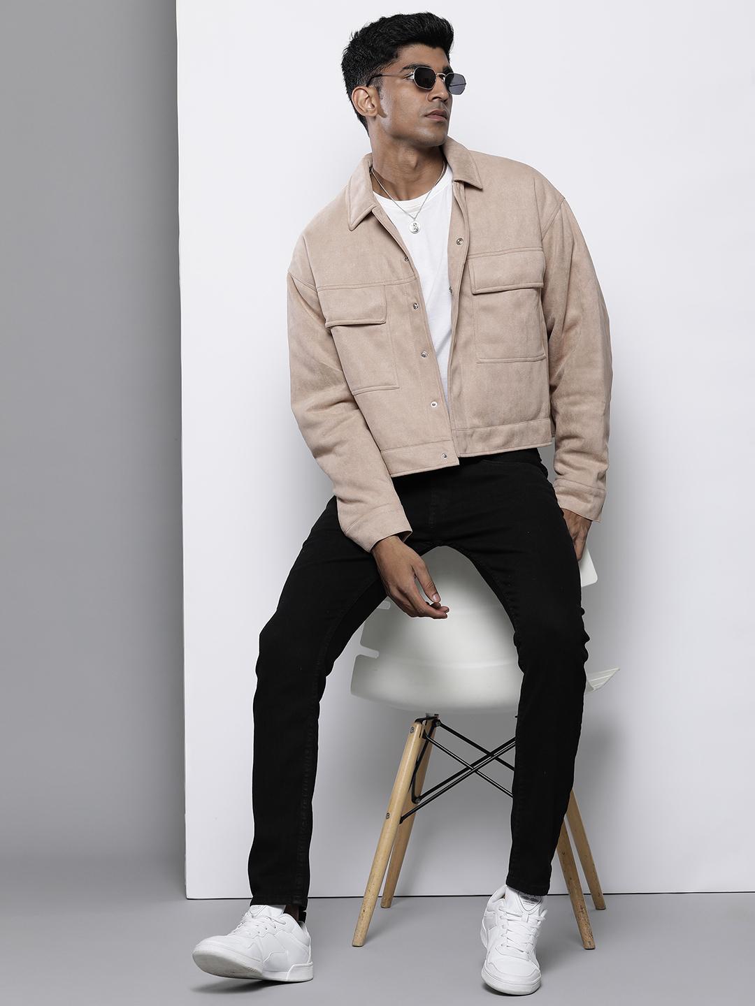 Buy BoohooMAN Boxy Fit Suede Utility Harrington Jacket - Jackets for ...
