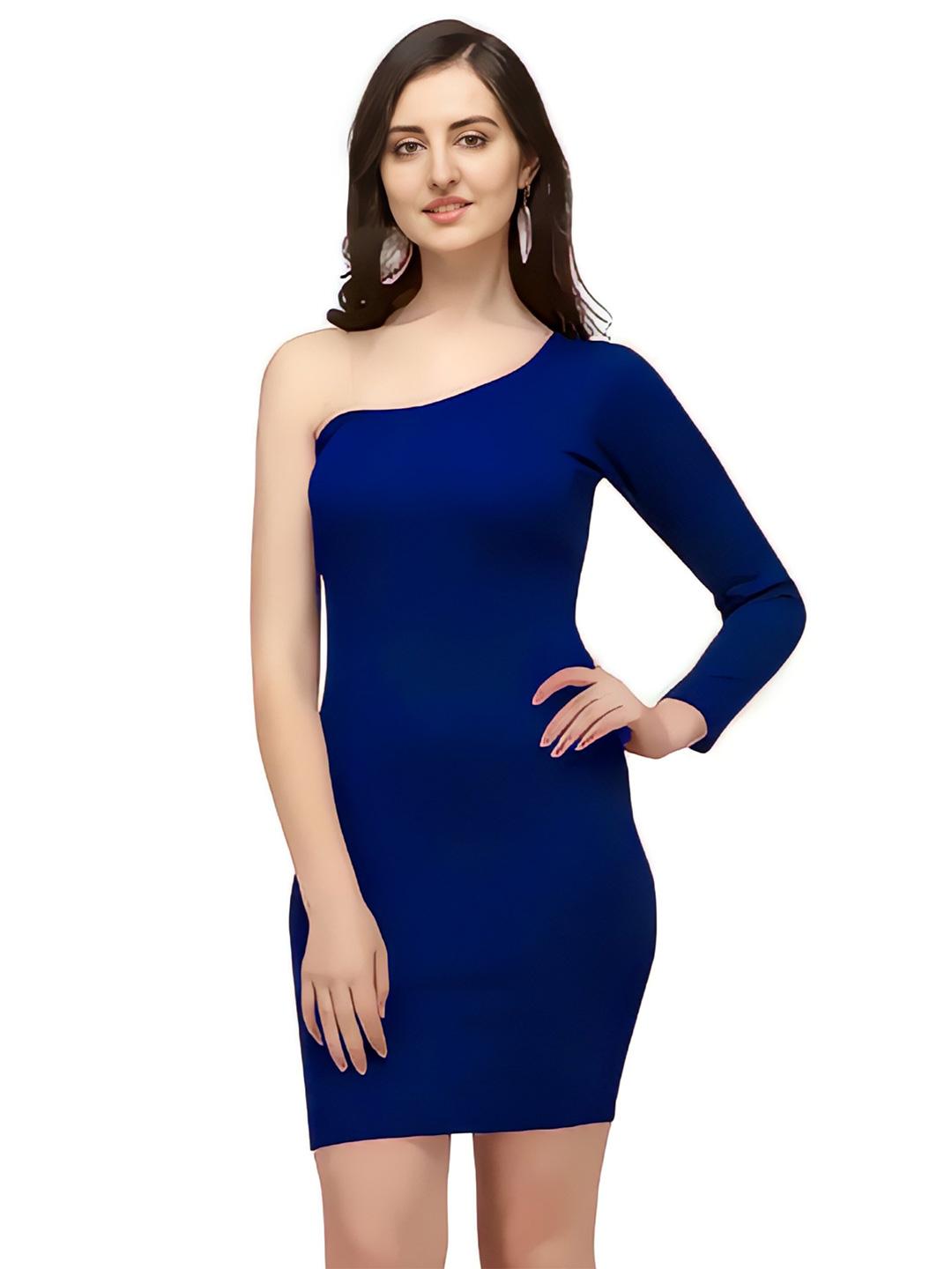 Buy ZELZIS One Shoulder Satin Bodycon Dress - Dresses for Women ...