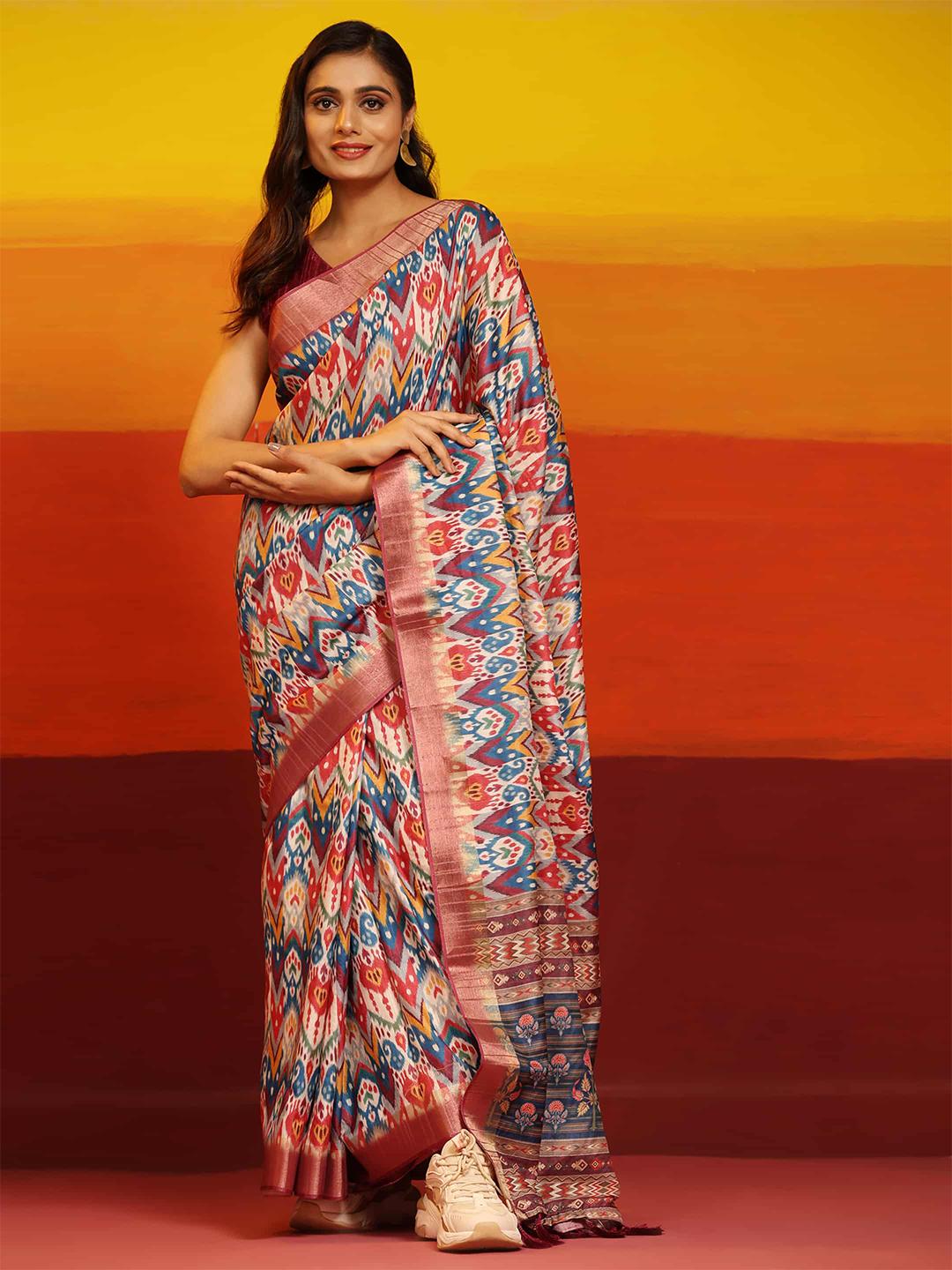 Buy Silk Land Ethnic Motifs Banarasi Silk Digital Print Saree - Sarees ...