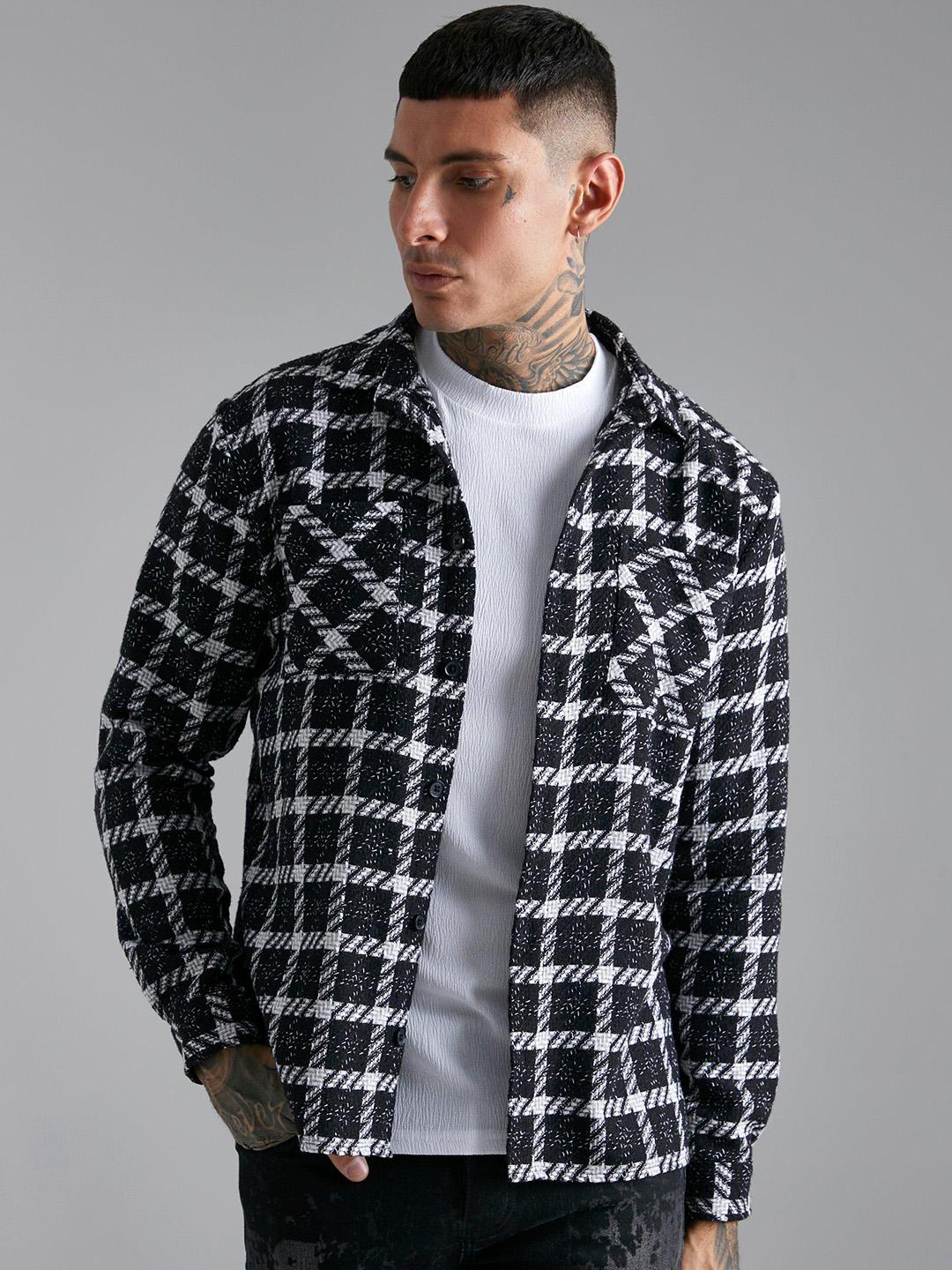Buy BoohooMAN Heavyweight Boucle Checked Overshirt - Shackets for Men ...