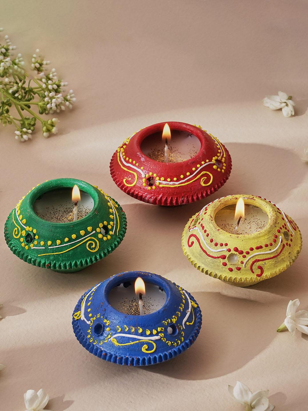 Buy Home Centre Corsica Fest Blue & Green 4 Pieces Terracotta Matki ...