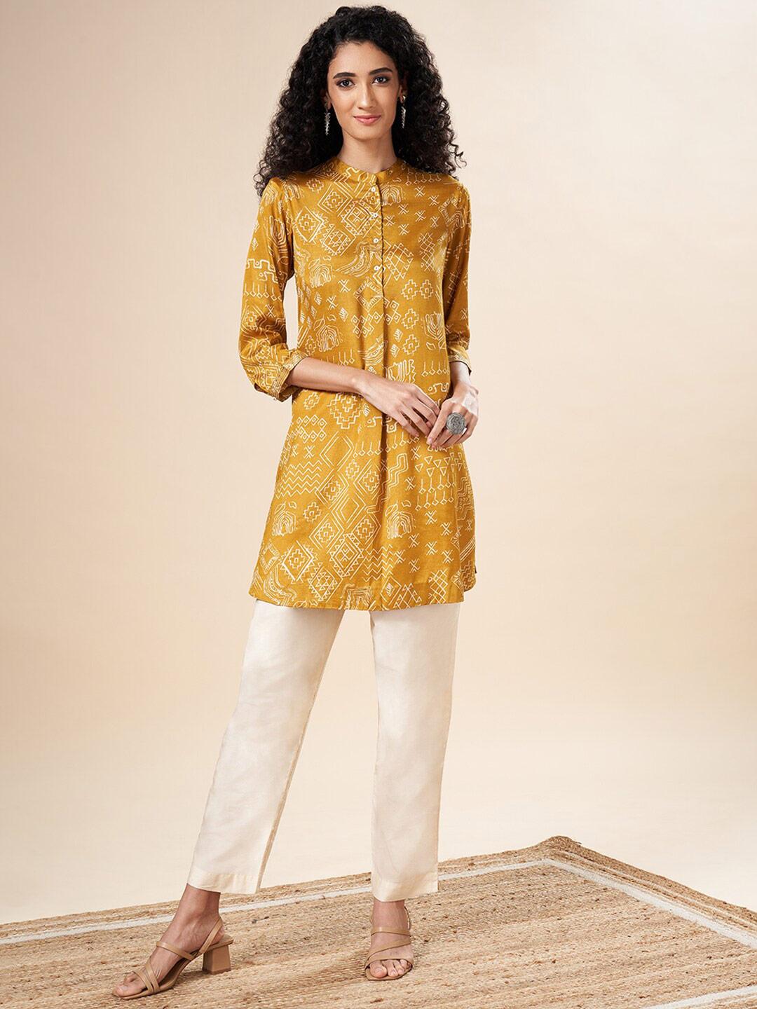 Buy Marigold Lane Mandarin Collar Printed Silk Ethnic Tunic - Tunics ...
