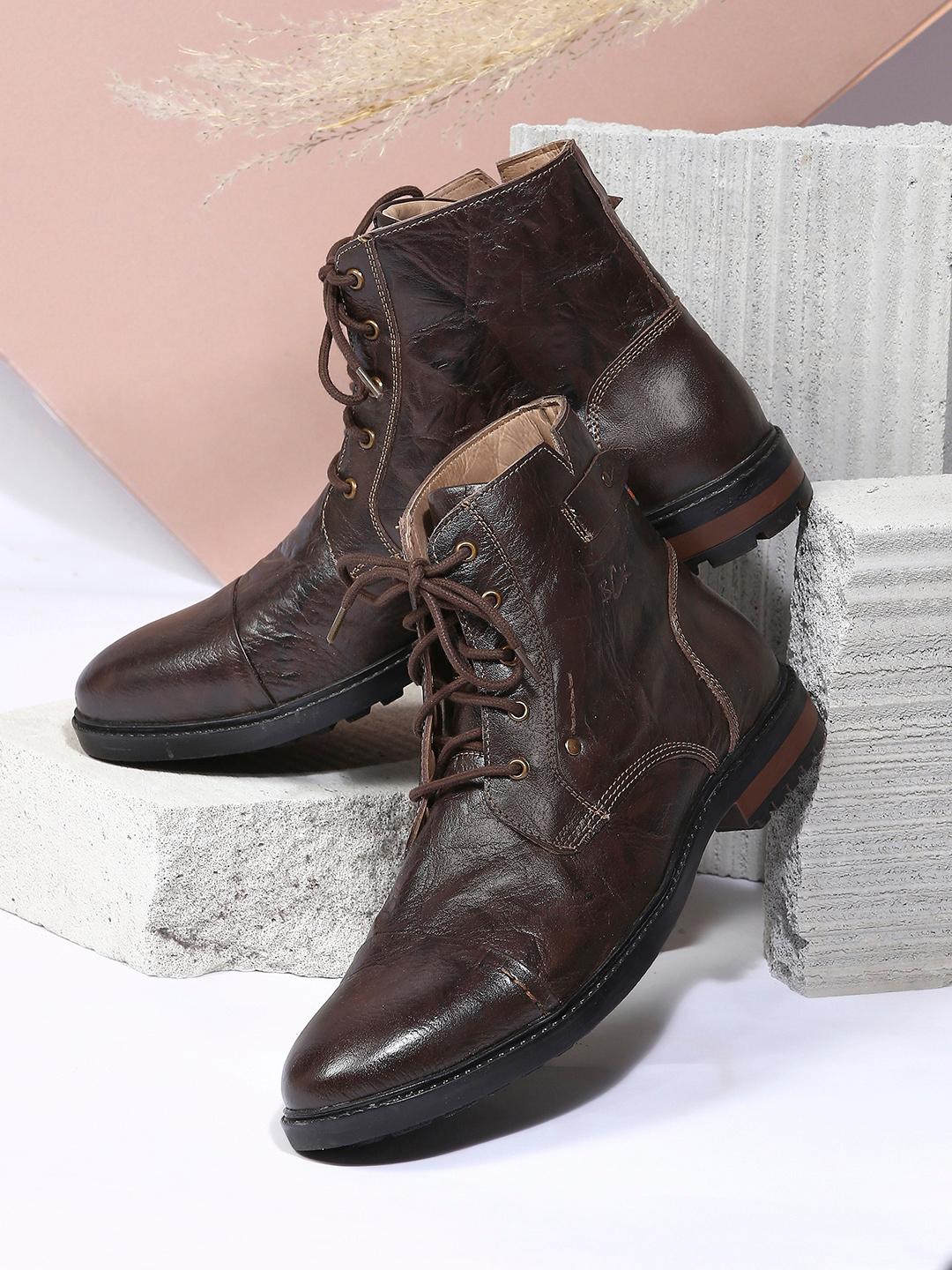 Buy Buckaroo Men Apachee Textured Leather Mid Top Biker Boots - Boots ...