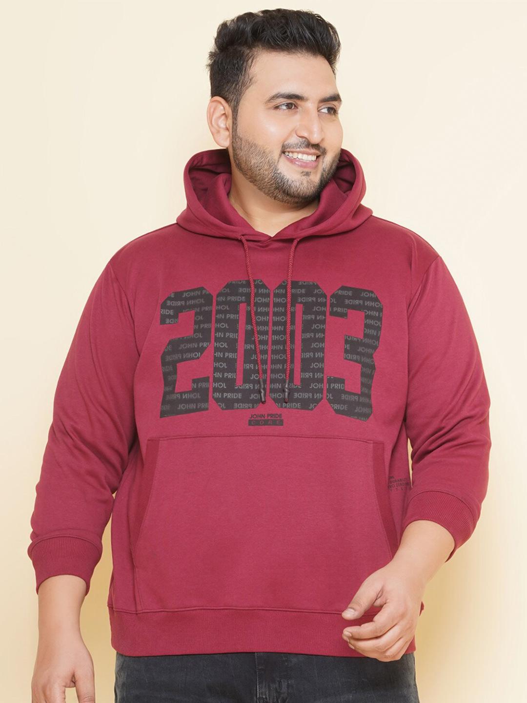 Buy John Pride Plus Size Alphanumeric Printed Hooded Neck Fleece ...