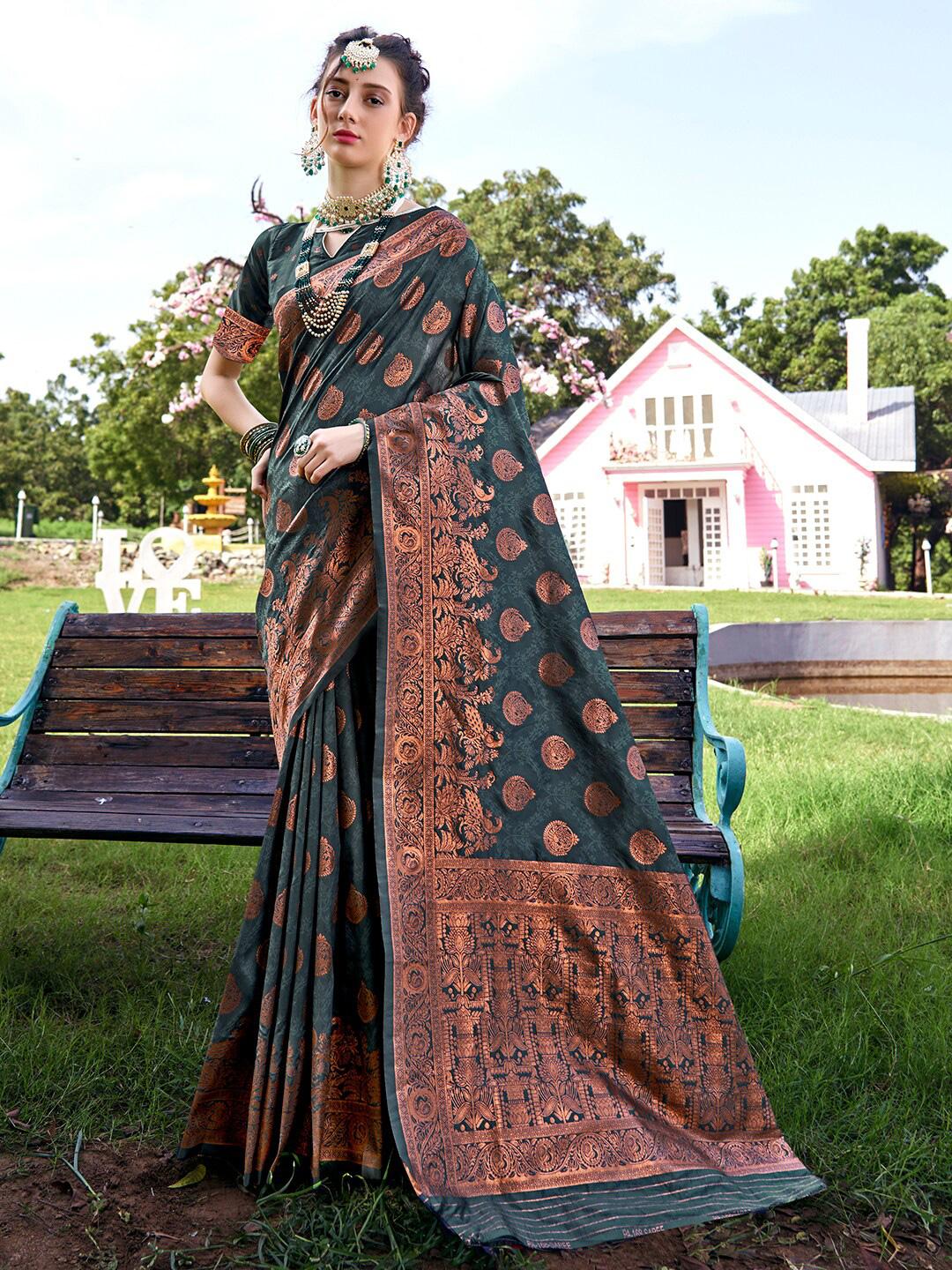 Buy Anouk Rustic Ethnic Motifs Woven Design Zari Detailed Banarasi ...
