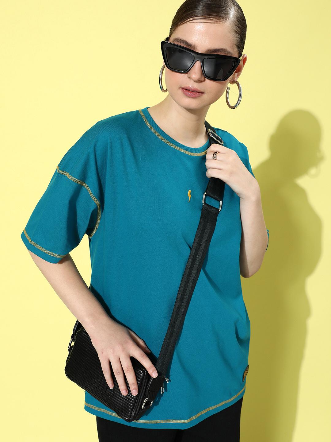 Buy Stormborn Women Solid Drop Shoulder Sleeves Oversized T Shirt ...