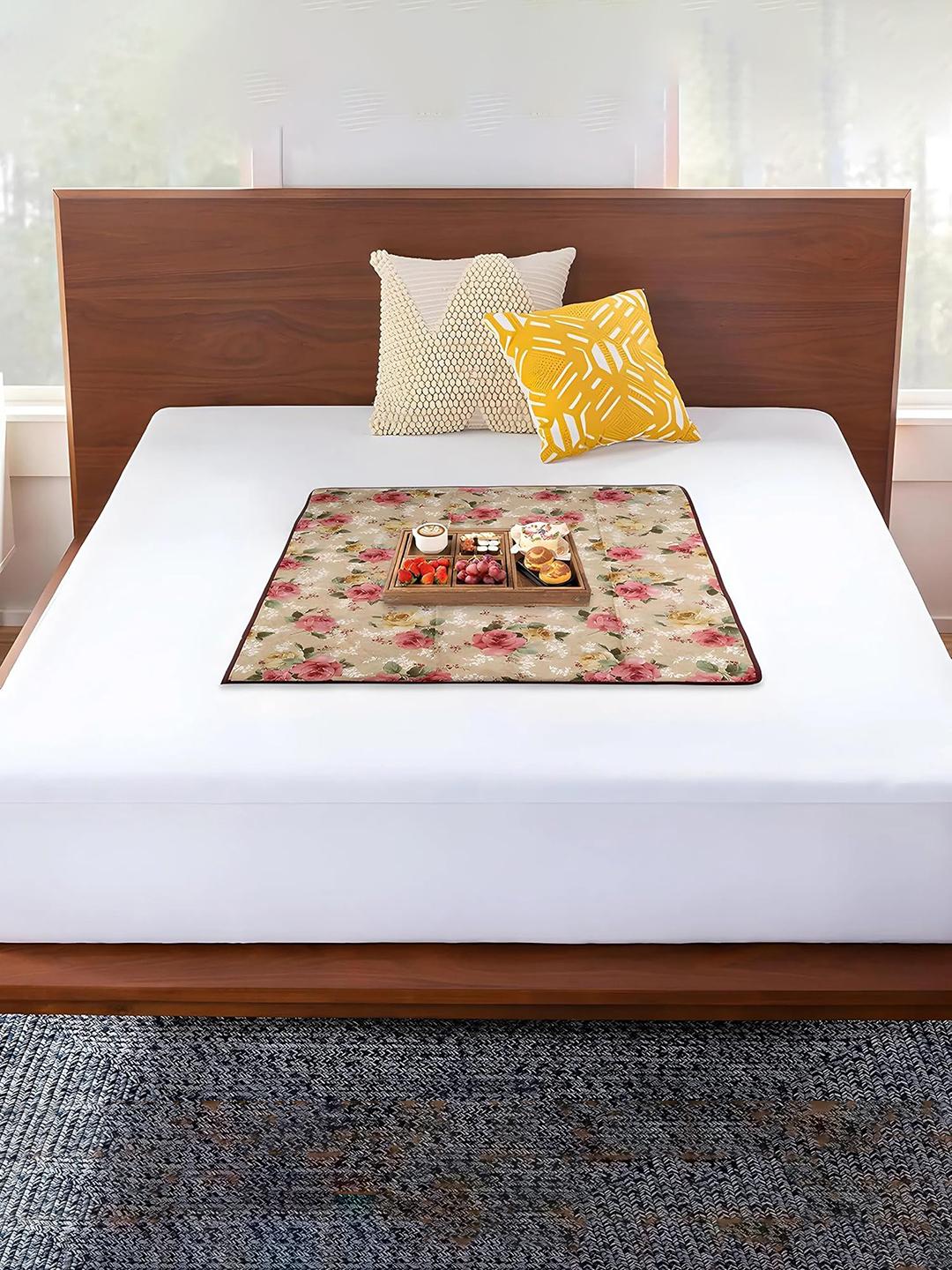 Buy Kuber Industries Beige & Brown Floral Reversible Waterproof Bed ...