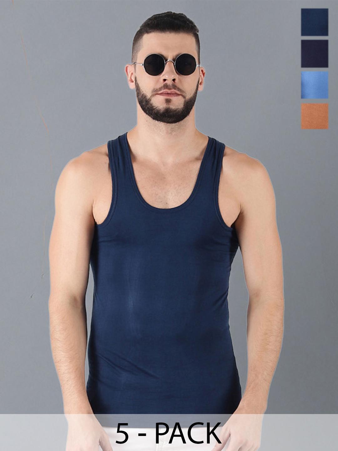 Buy Dollar Lehar Men Combed Cotton Round Neck Vest Pack Of 5 Assorted ...