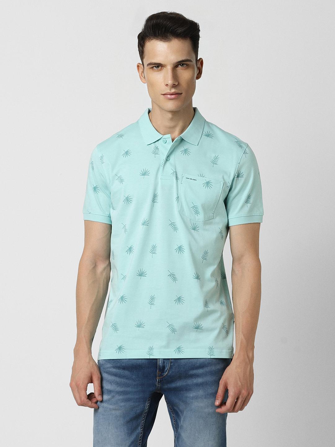 Buy Van Heusen Sport Men Blue Printed Polo Collar Pockets T Shirt ...