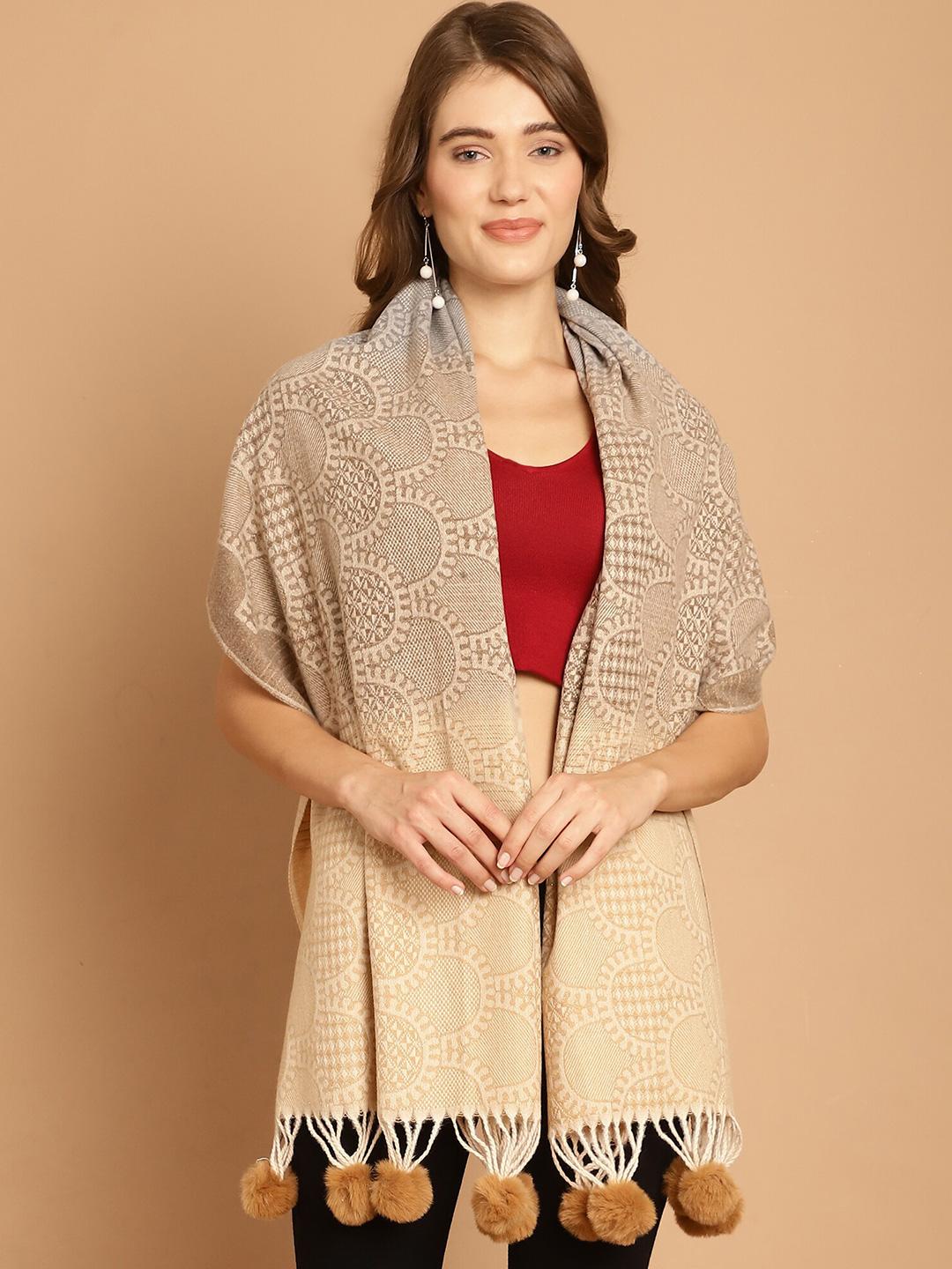 Buy LOOM LEGACY Woven Design Stole With Pom Pom - Stoles for Women ...