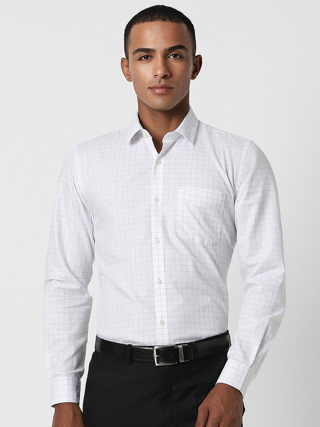 Buy Peter England Men White Slim Fit Grid Tattersall Checks Opaque ...