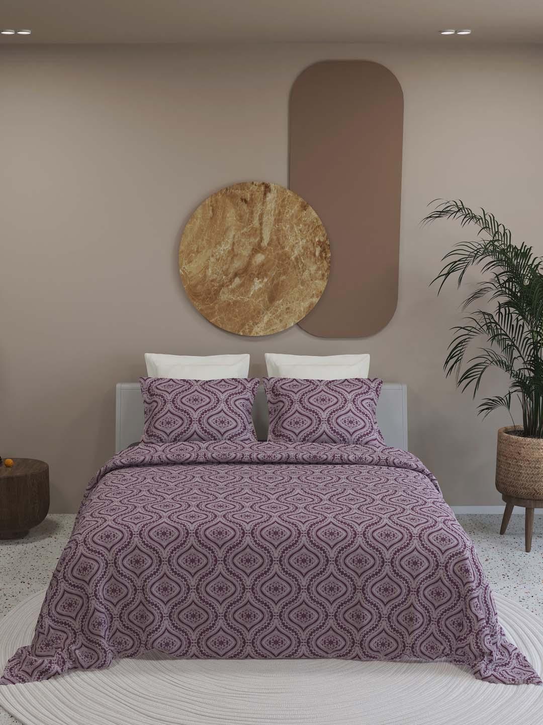 Buy LABHAM Kadambari Violet Geometric Cotton 300 TC King Fine Bedsheet ...