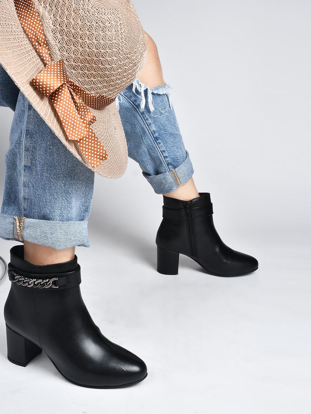 Buy SHUZ TOUCH Women High Top Block Heel Regular Boots With Chain ...