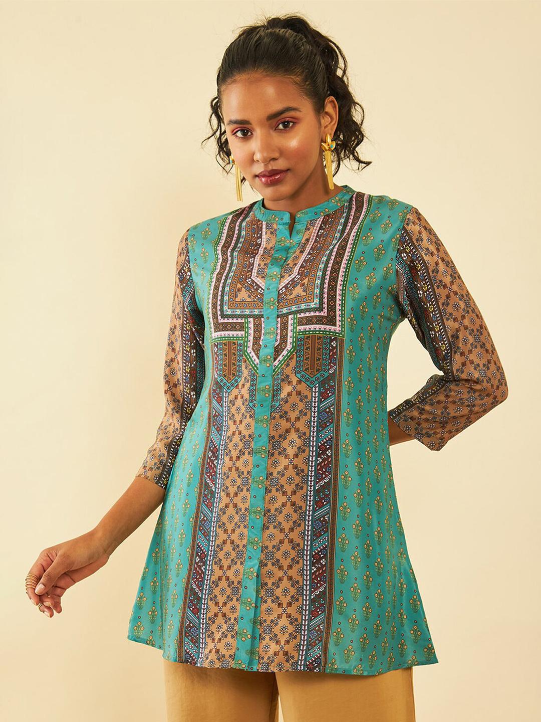Buy Soch Floral Printed Mandarin Collar Tunic - Tunics for Women ...