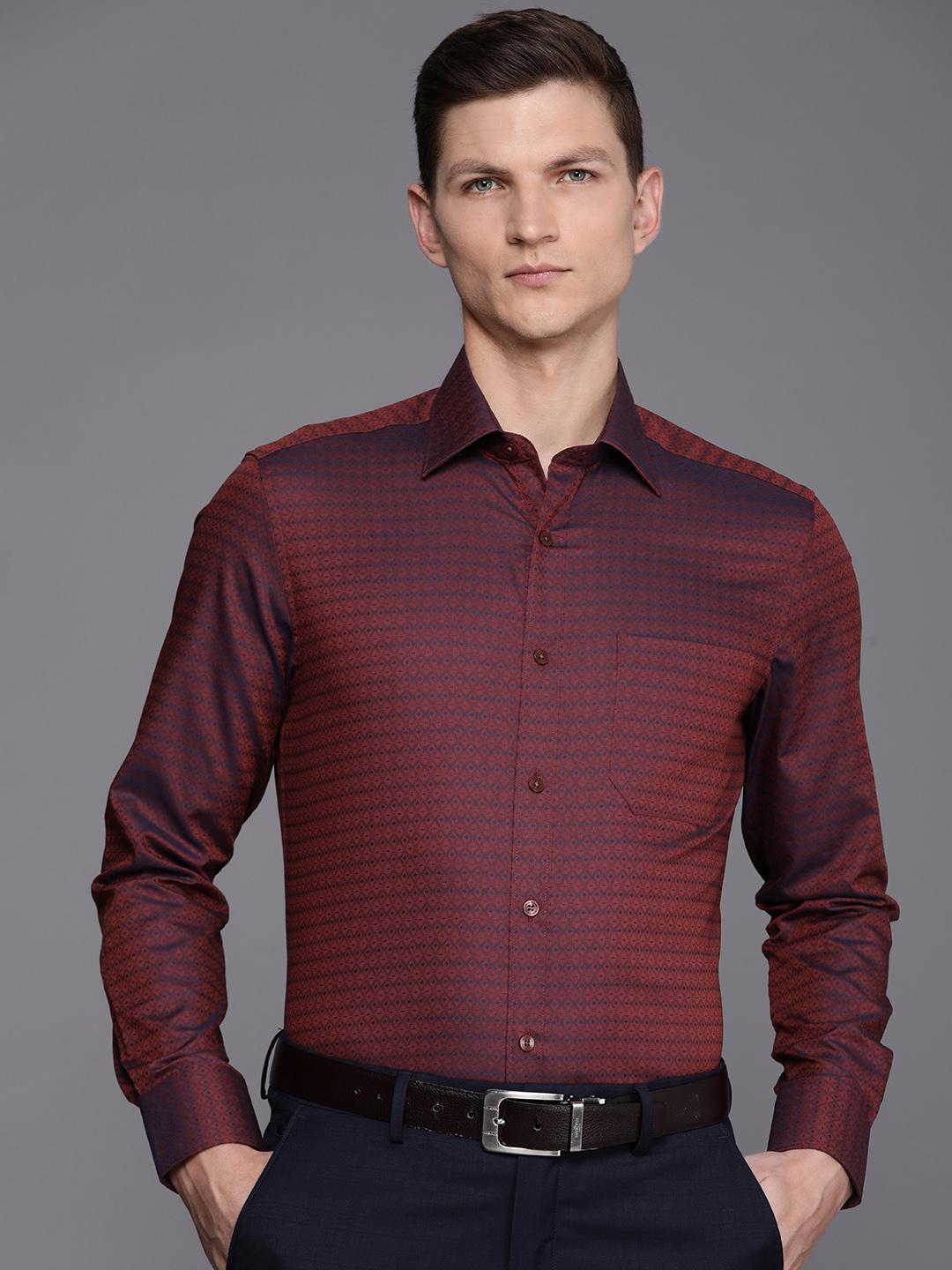 Buy Louis Philippe Pure Cotton Classic Fit Self Design Opaque Formal ...