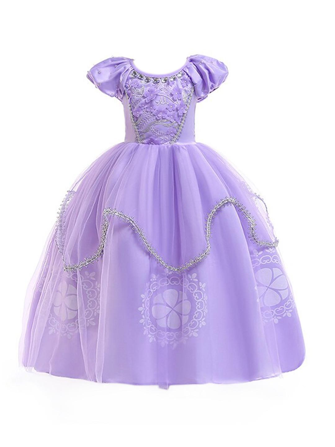 Buy StyleCast Girls Purple Embellished Applique Detail Puff Sleeves ...