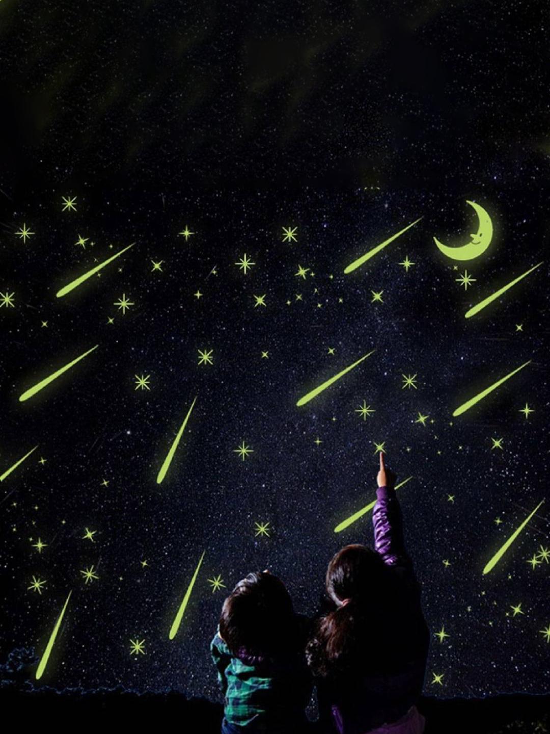Buy Jaamso Royals Green Radium Moon & Stars Glow In Dark Wall Sticker ...