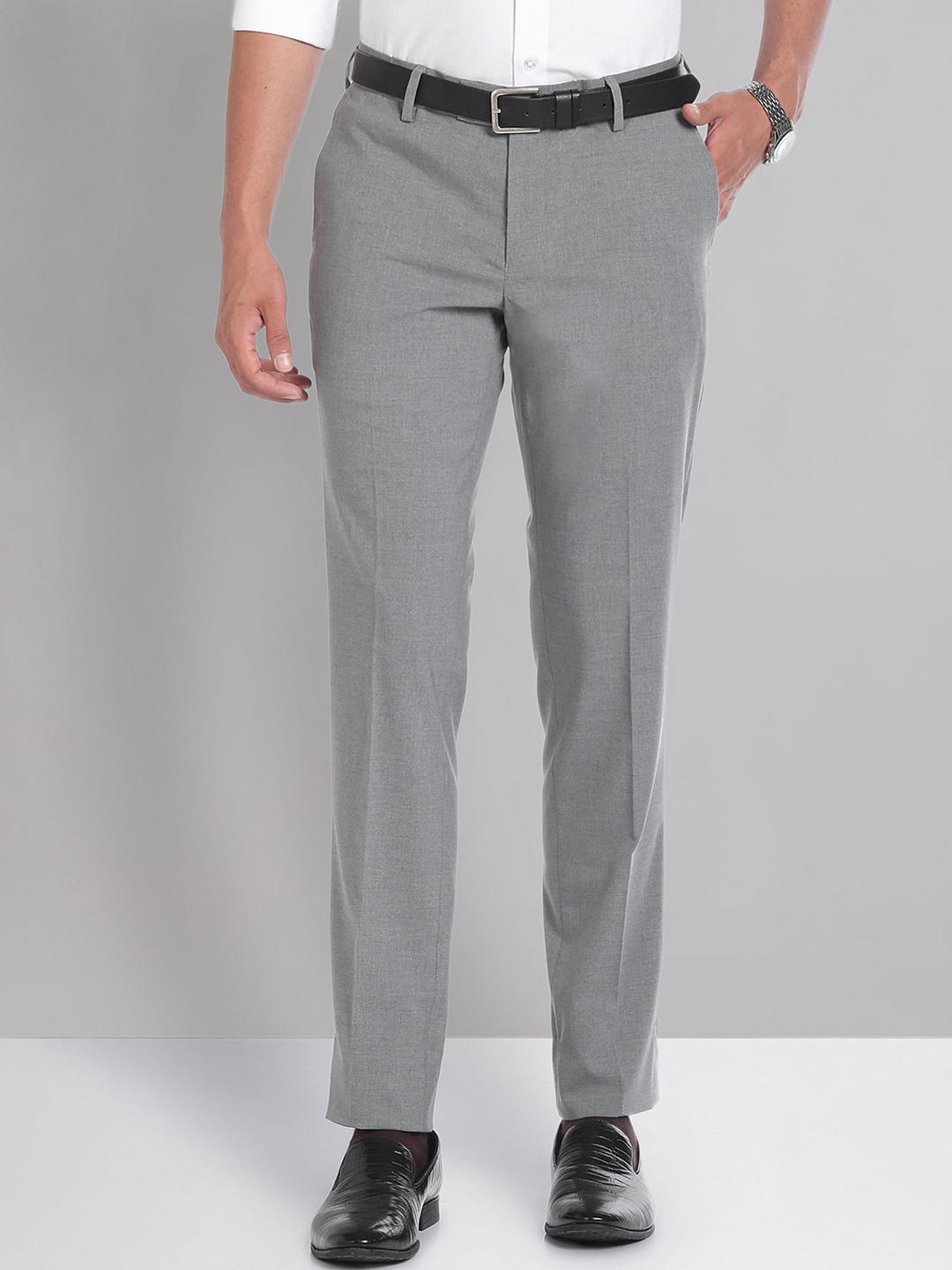 Buy AD By Arvind Mid Rise Heathered Trousers - Trousers for Men ...