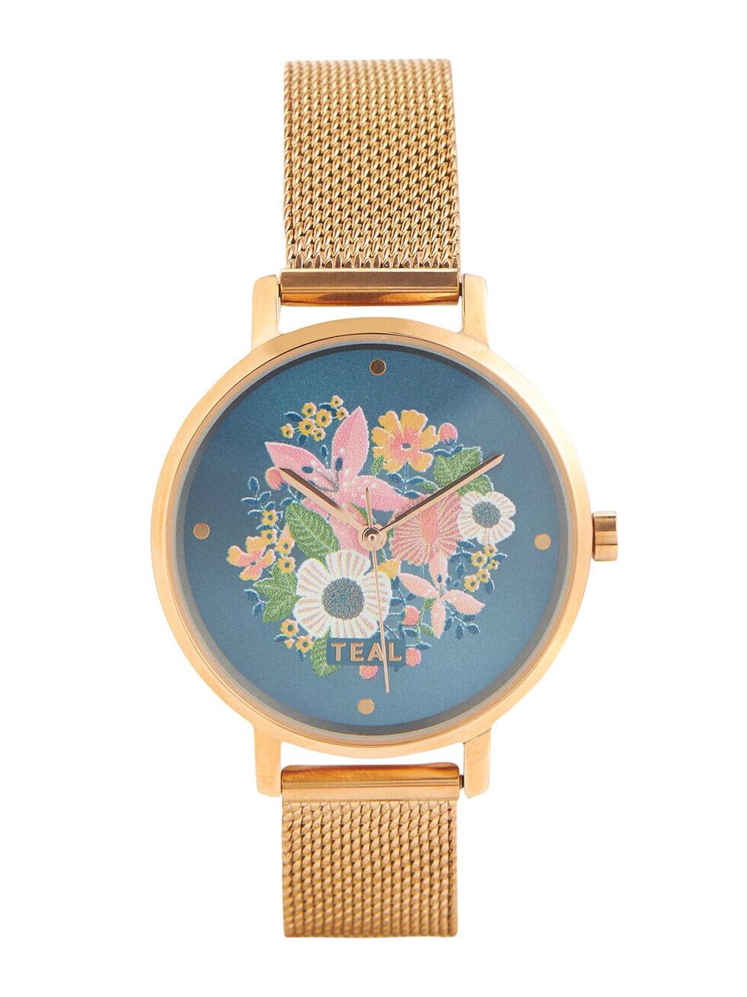 Buy TEAL BY CHUMBAK Women Printed Dial & Metal Straps Analogue Watch ...