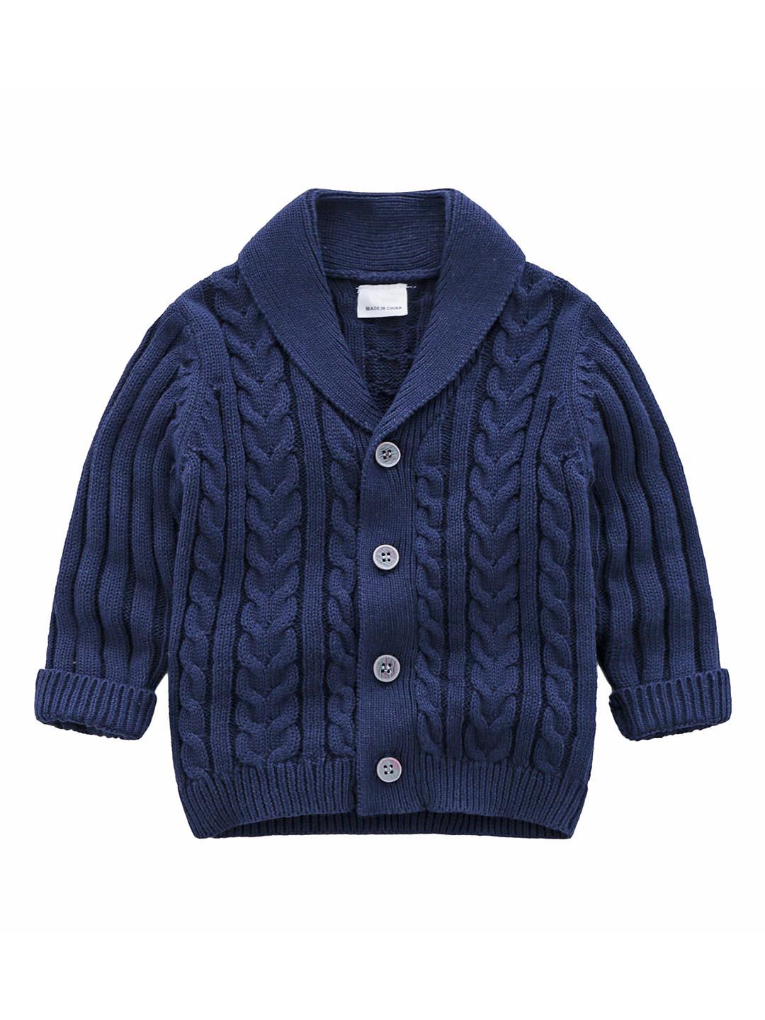 Buy StyleCast Boys Navy Blue Cable Knit Self Design Shawl Collar Cotton ...