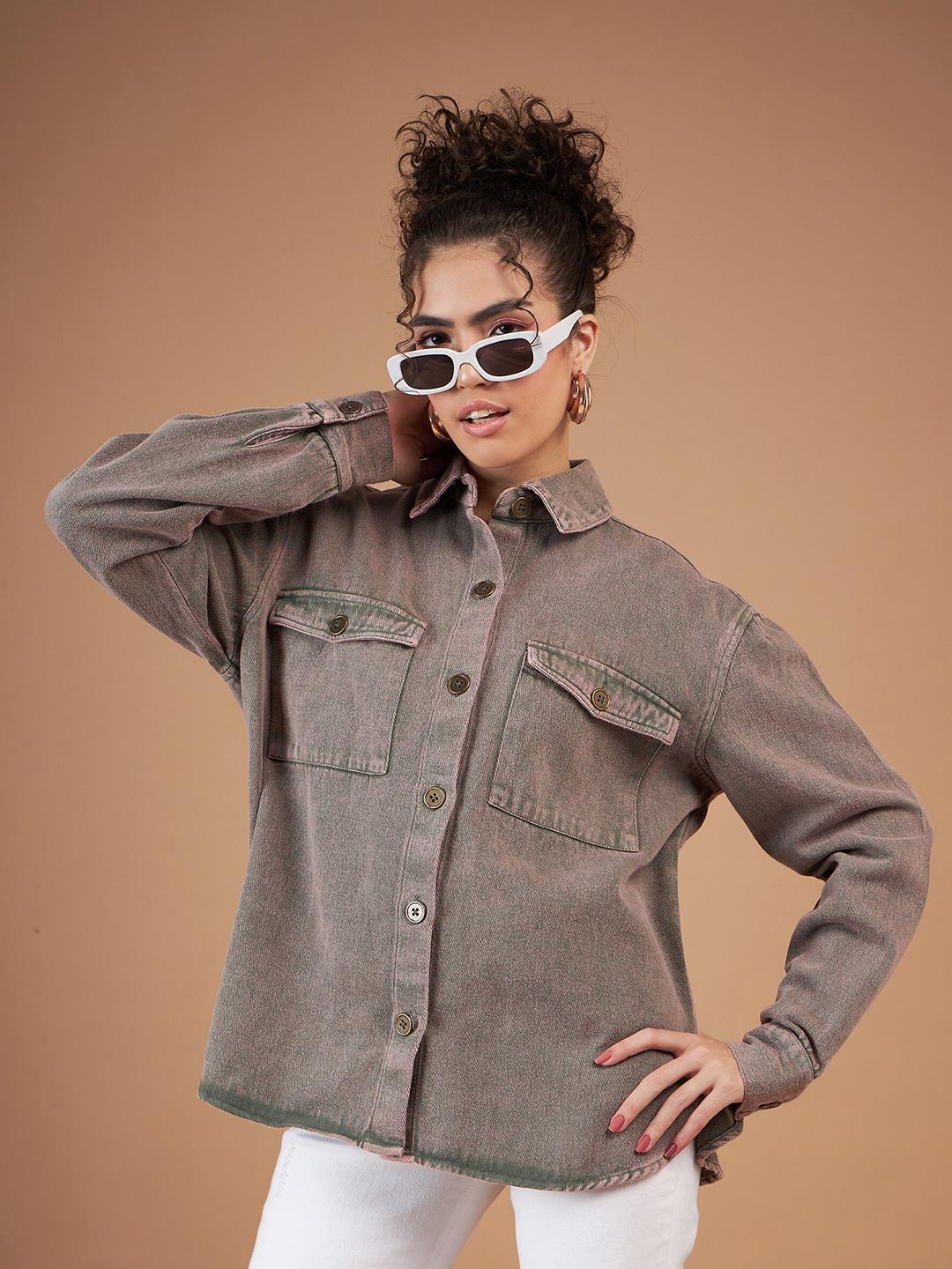 Buy SASSAFRAS Washed Oversized Denim Shacket - Shackets for Women ...