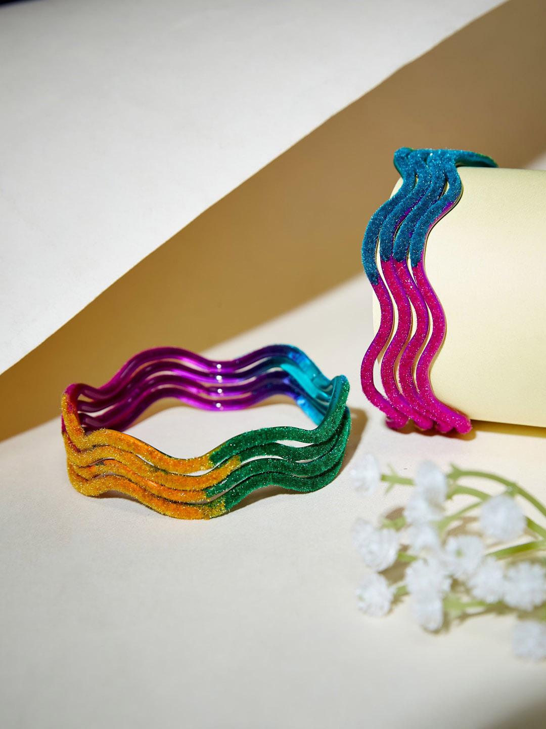 Buy ATIBELLE Set Of 8 Textured Zig Zag Shaped Bangles - Bangle for ...