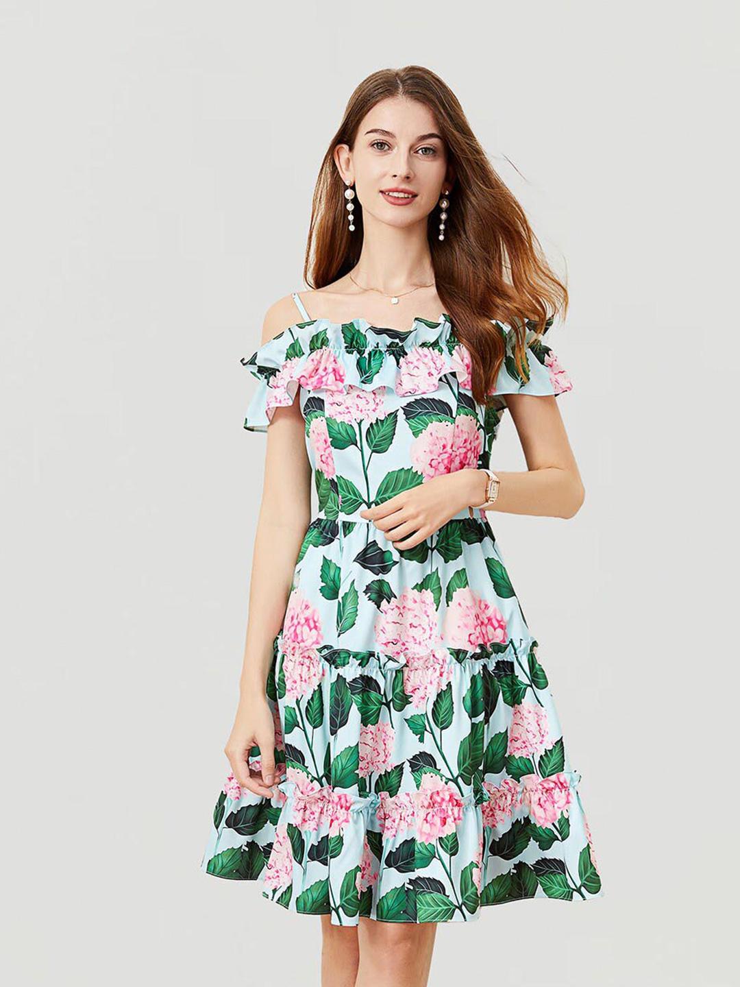 Buy JC Collection Floral Printed Off Shoulder Flutter Sleeve Fit ...