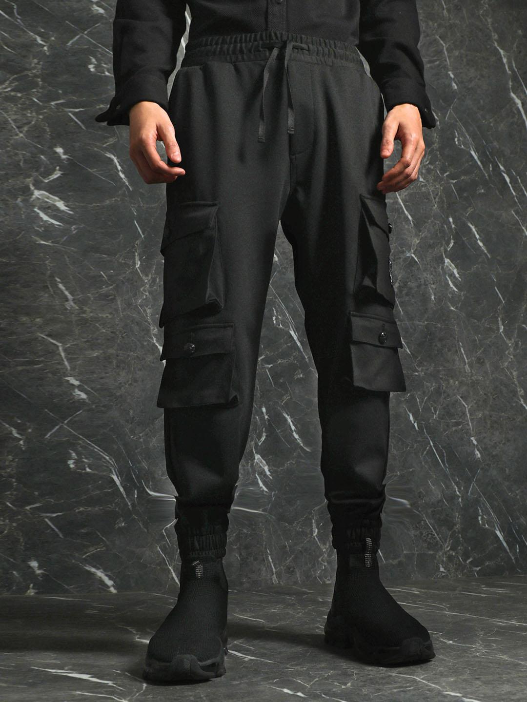 Buy Breakbounce Men Black Relaxed Fit Mid Rise Cargo Jogger - Track ...