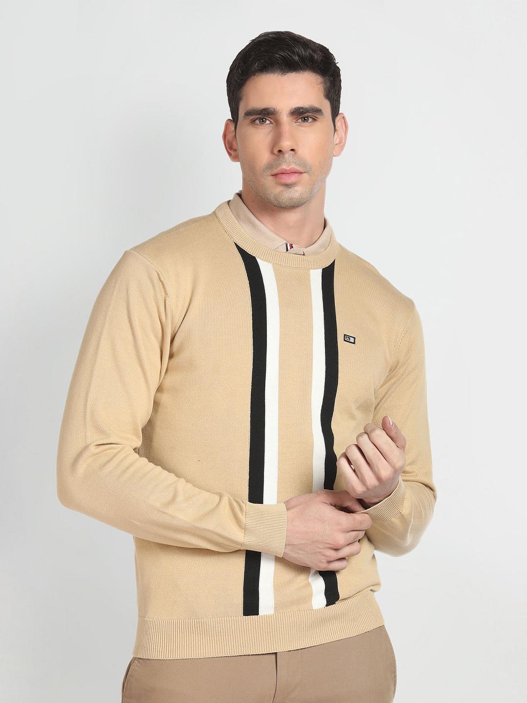 Buy Arrow Sport Round Neck Striped Pullover Pure Cotton Sweater ...