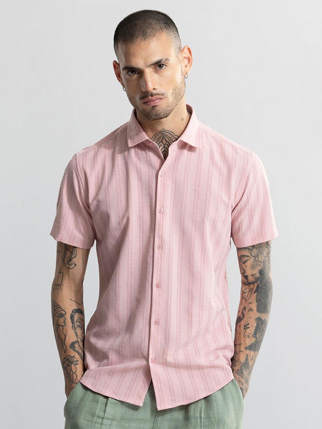 Buy Snitch Pink Classic Slim Fit Striped Casual Shirt - Shirts for Men ...