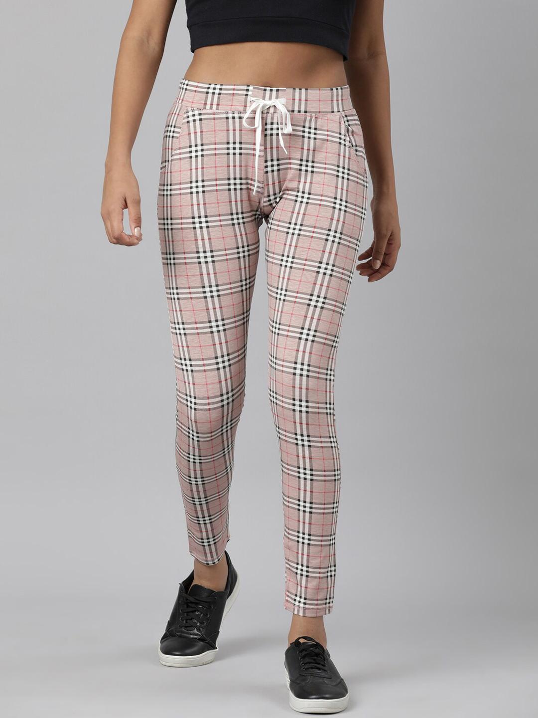 Buy SHOWOFF Women Checked Slim Fit Mid Rise Track Pants - Track Pants ...