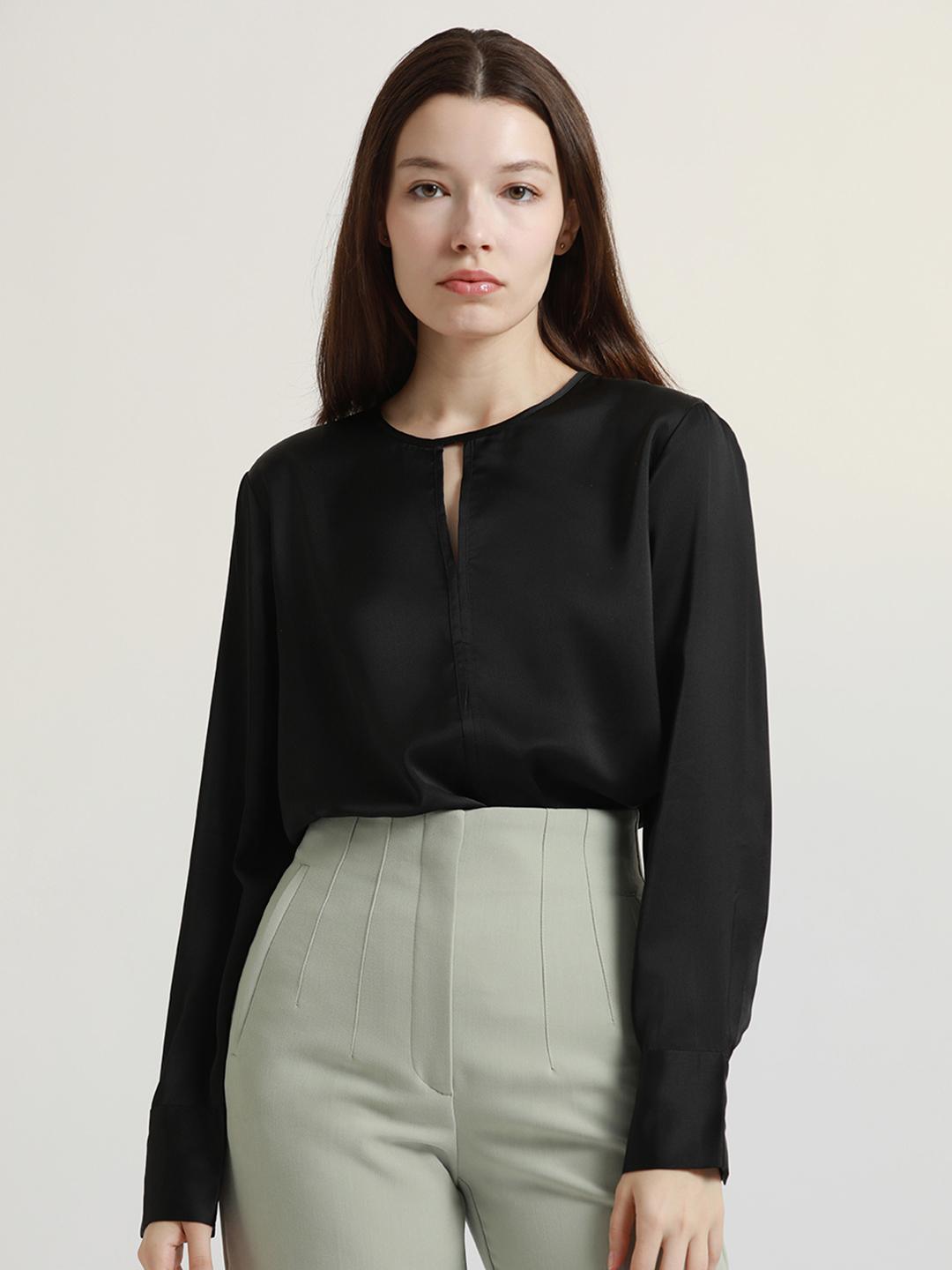 Buy DL Woman Keyhole Neck Cuffed Sleeve Crepe Top - Tops for Women ...