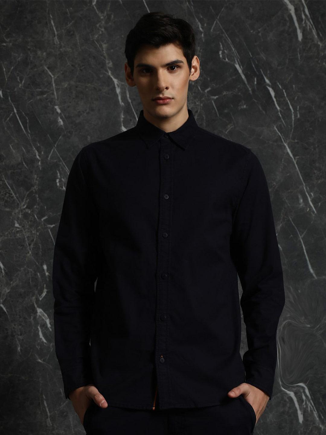 Buy Breakbounce Navy Blue Regular Fit Cotton Oxford Casual Shirt ...