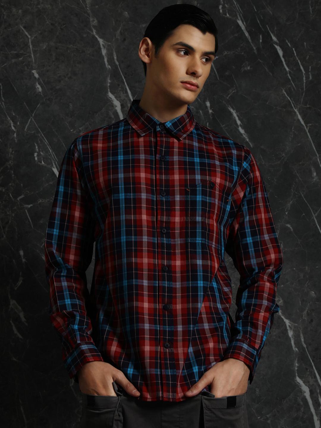 Buy Breakbounce Navy Blue Tartan Checked Cotton Casual Shirt - Shirts ...