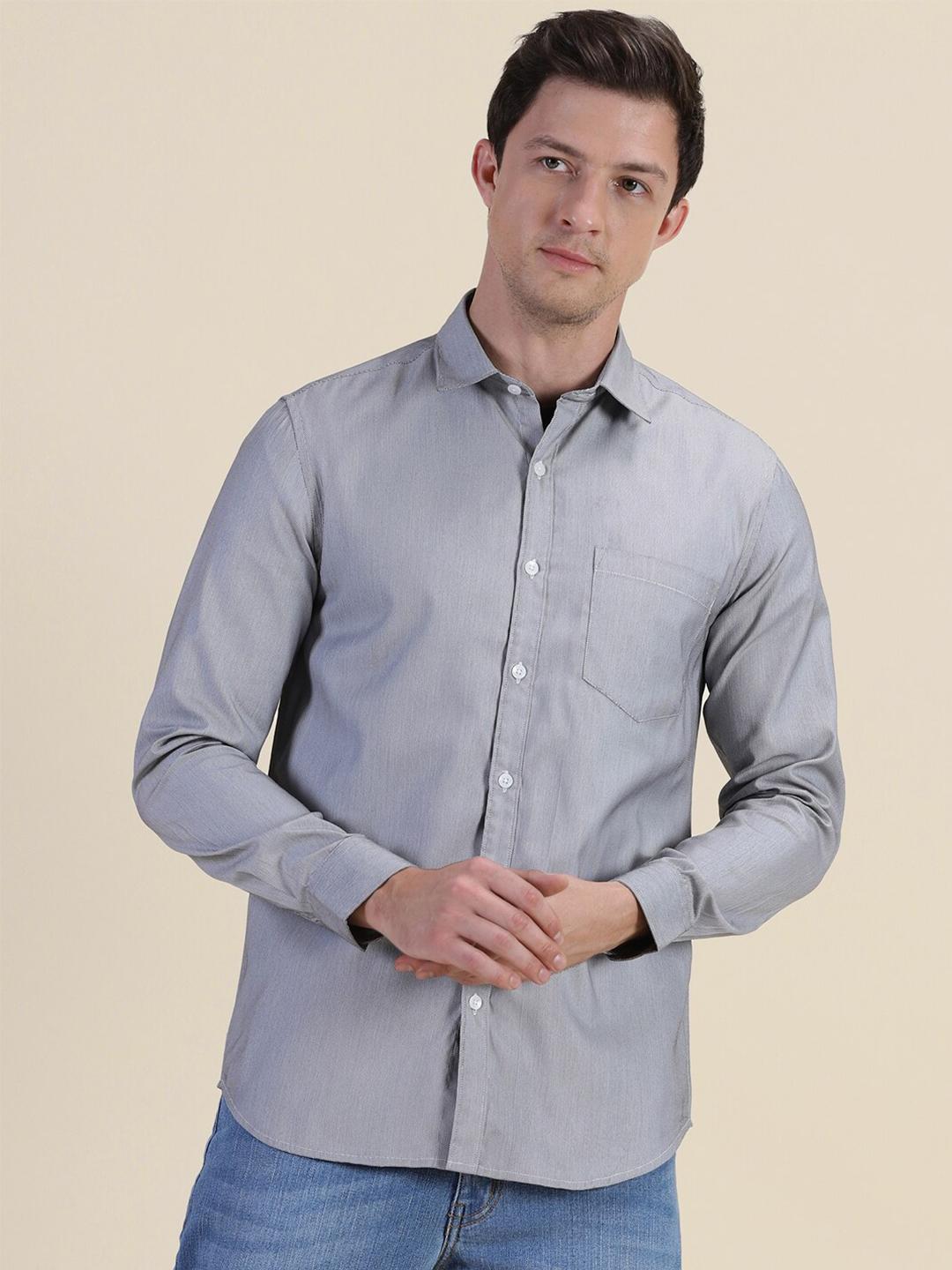 Buy Encore By INVICTUS Grey Classic Slim Fit Opaque Casual Shirt ...