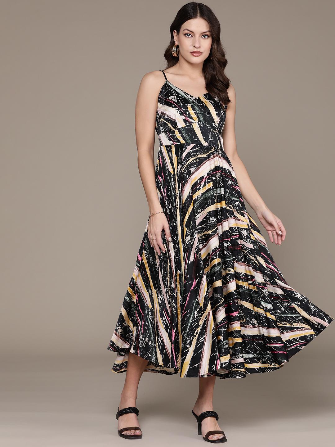 Buy Label Ritu Kumar Print Satin A Line Midi Dress - Dresses for Women ...