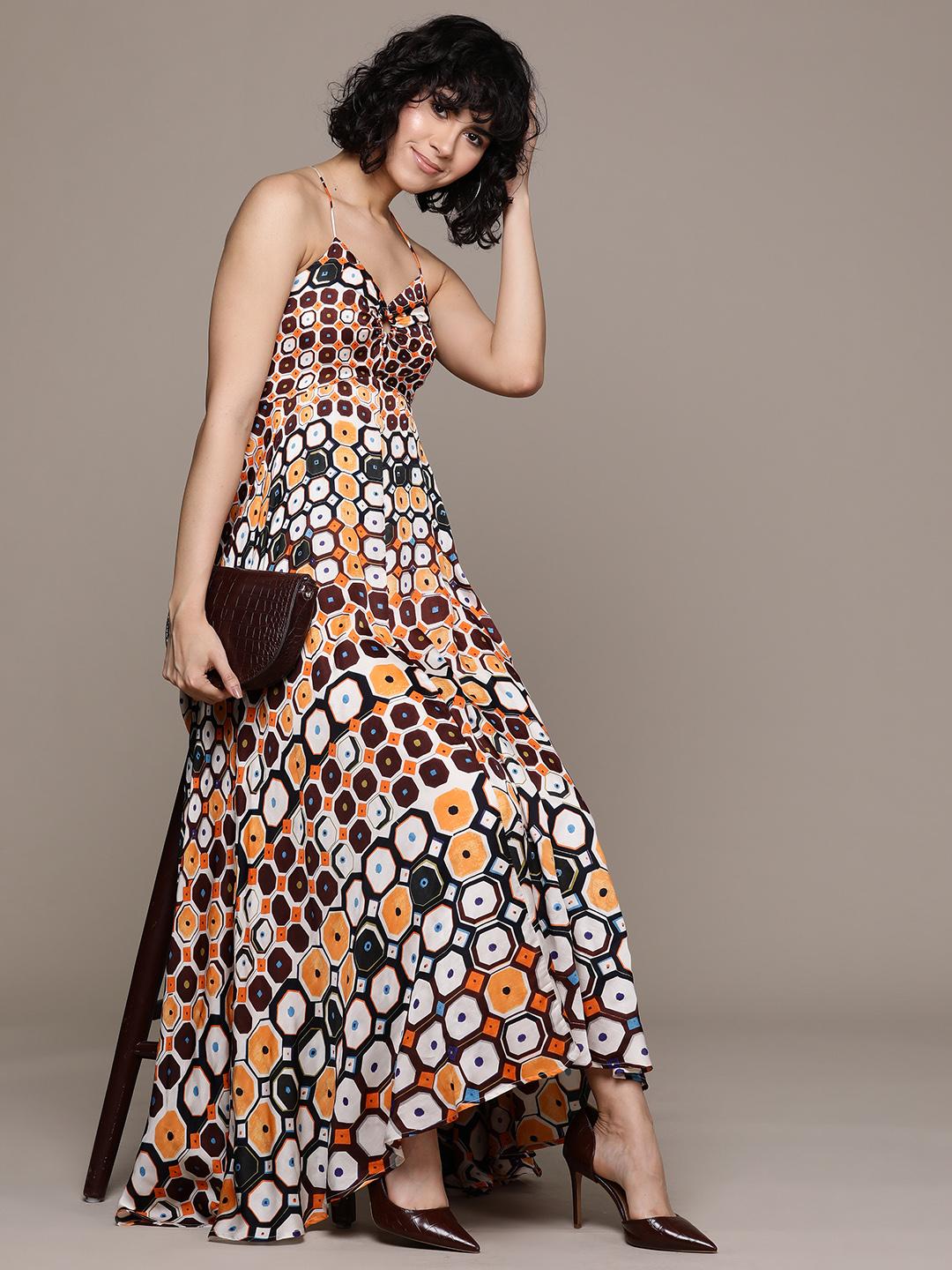 Buy Label Ritu Kumar Print Satin A Line Midi Dress - Dresses for Women ...