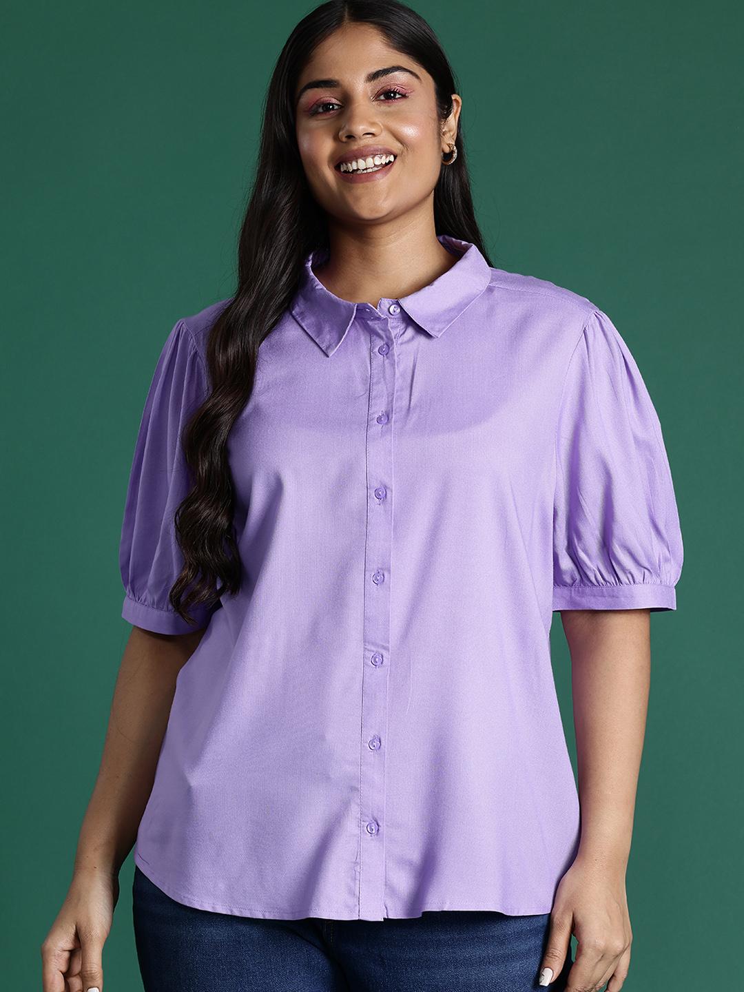 Buy DressBerry Curve Plus Size Opaque Puff Sleeves Pure Cotton Casual ...