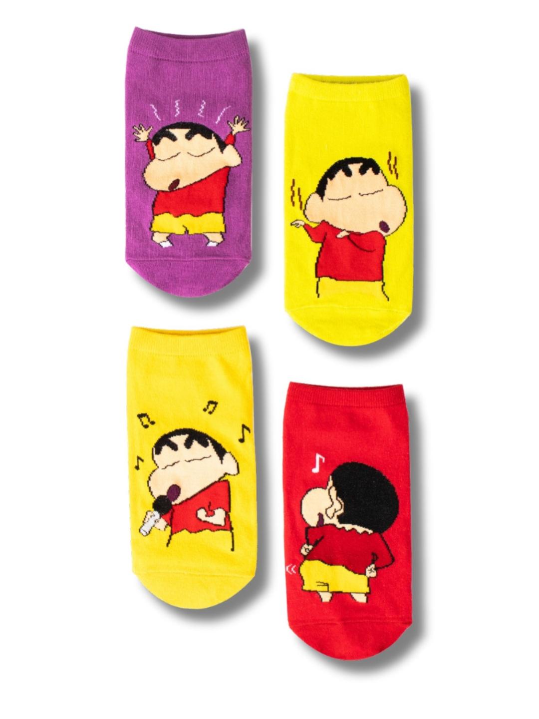 Buy Thela Gaadi Pack Of 4 Shinchan Print Low Cut Ankle Length Socks ...