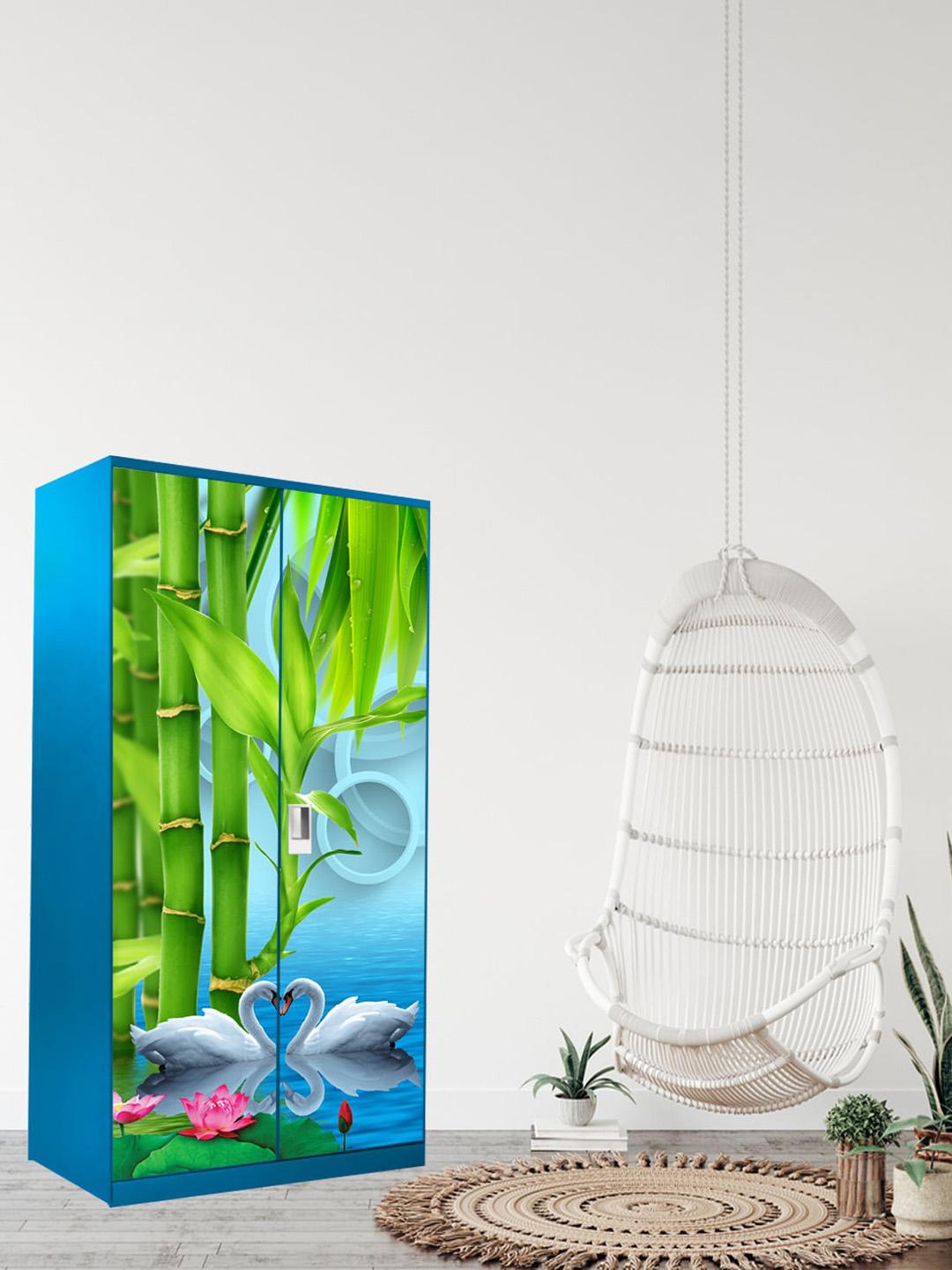 Buy WallDaddy Green & Blue Floral Printed Wardrobe Sticker - Decals And ...