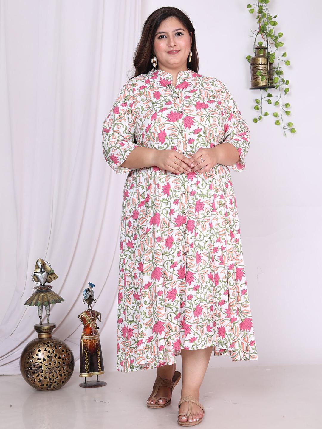 Buy Swasti Floral Printed Mandarin Collar A Line Maxi Ethnic Dress ...