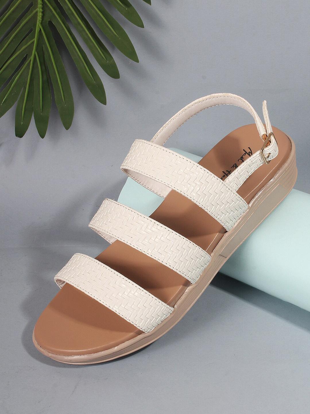 Buy Mast & Harbour White Textured Open Toe Wedges With Buckles - Heels ...