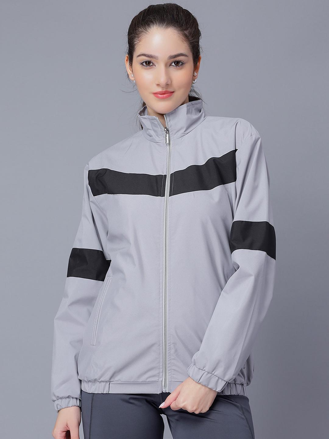 Buy NUEVOSDAMAS Striped Stand Collar Bomber Jacket - Jackets for Women ...